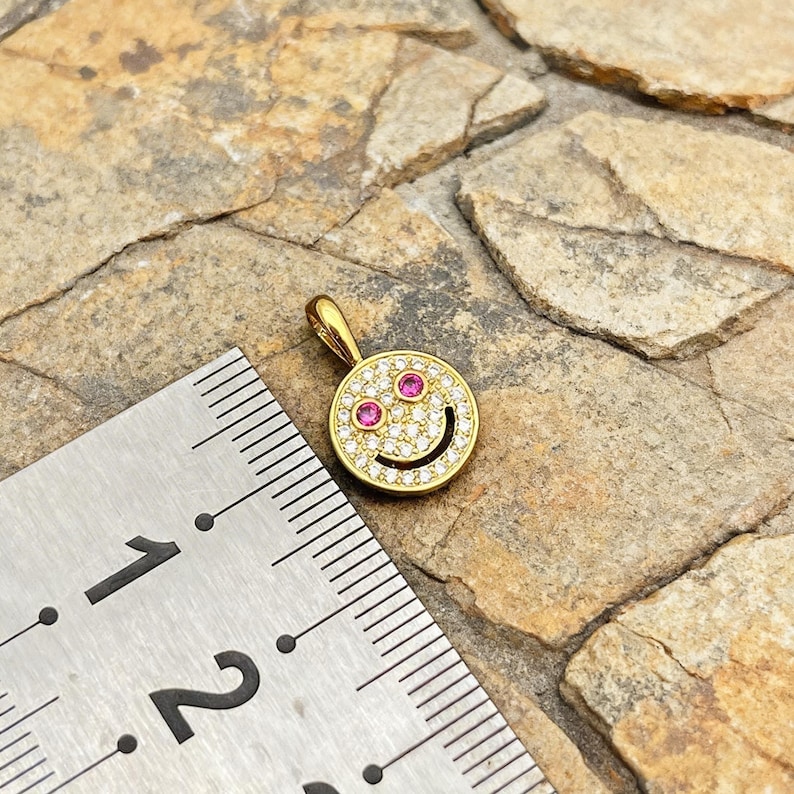Pave Crystal Smiley Face Pendants, Gold Silver Gemstone Emoji Charms - Etsy