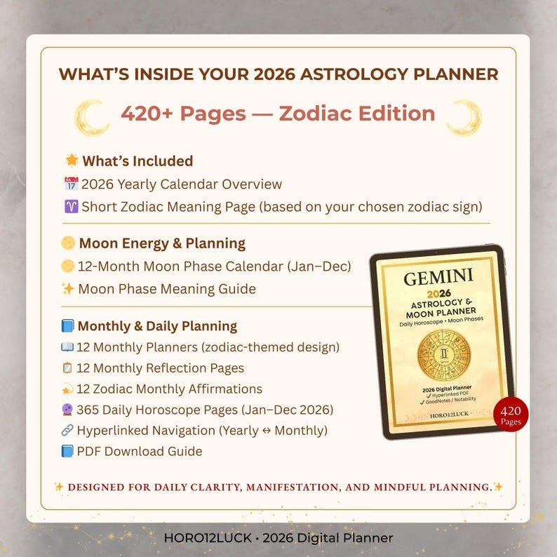 Gemini 2026 Astrology Planner | Daily Horoscope & Moon Phases (digital ...
