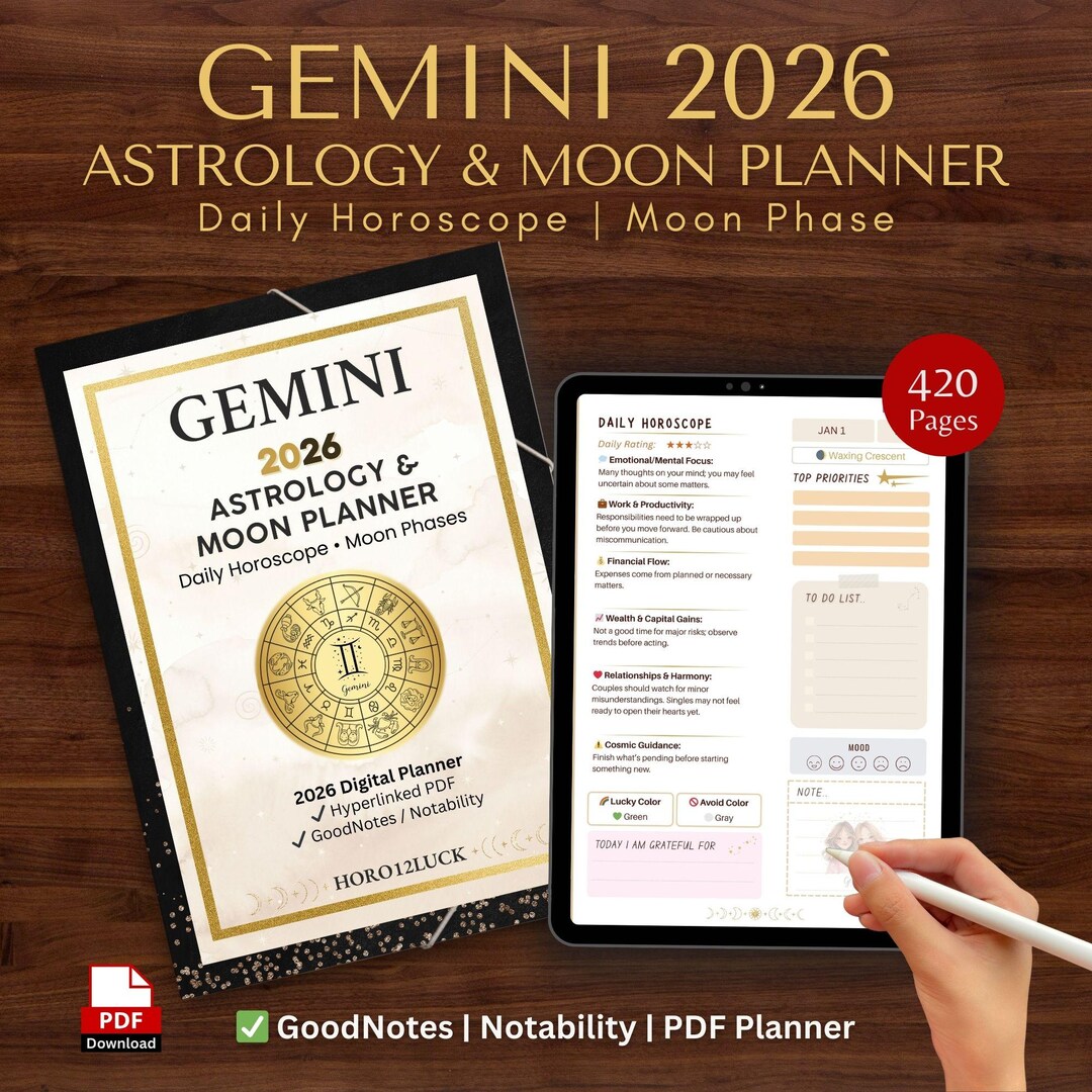 Gemini 2026 Astrology Planner | Daily Horoscope & Moon Phases (digital ...