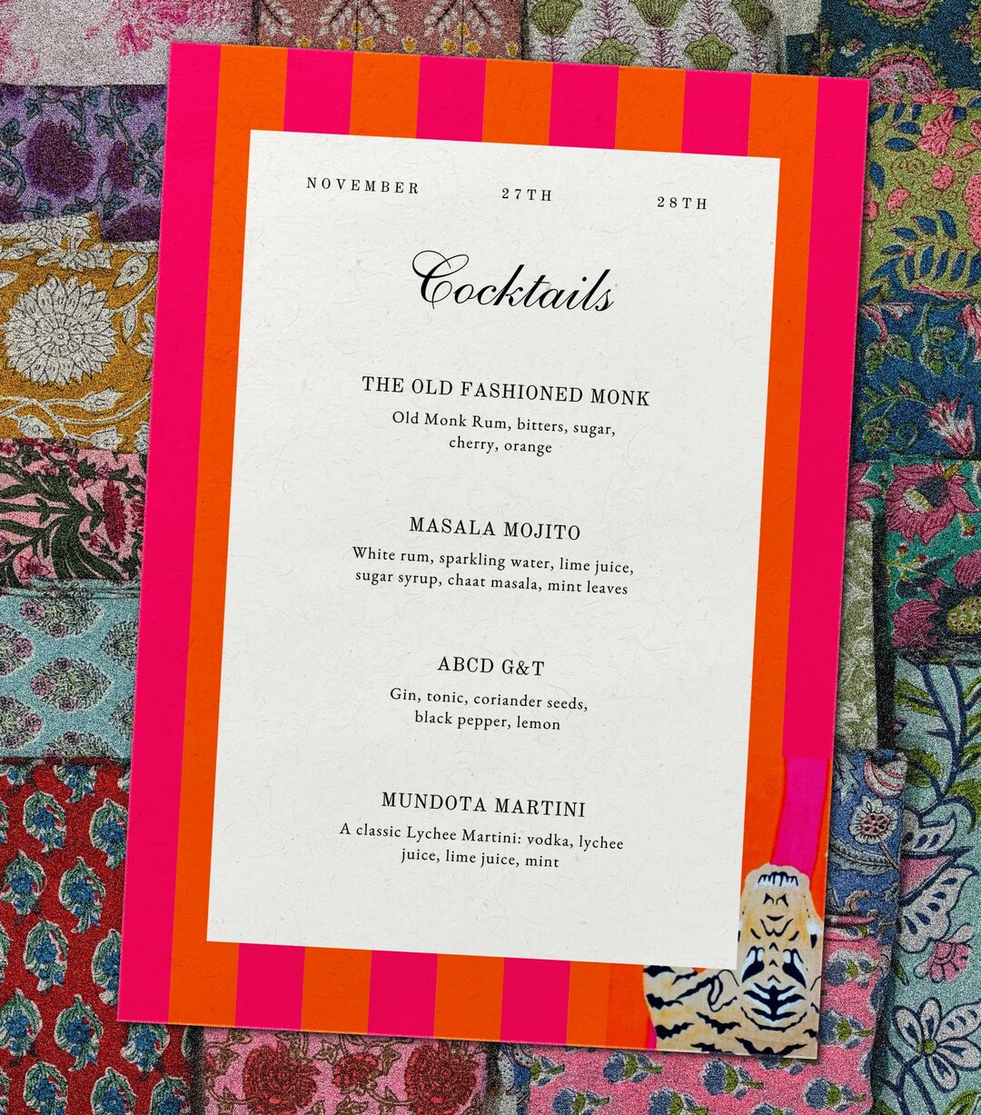 Modern Indian Blockprint Wedding Cocktail Wine Bar Menu – Indian Shaadi ...