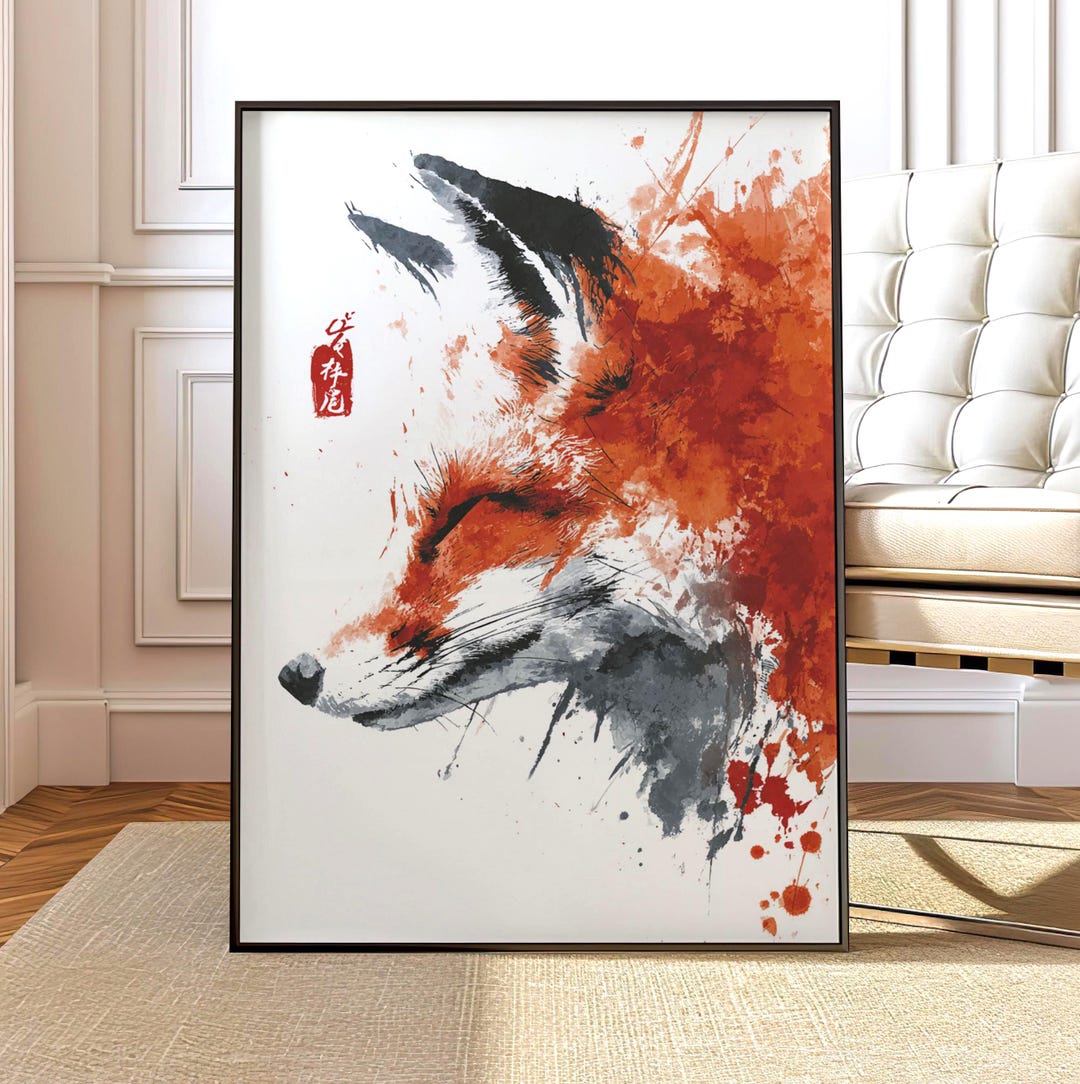 Japanese Fox Art Print, Kitsune Wall Art, Traditional Japanese Animal ...