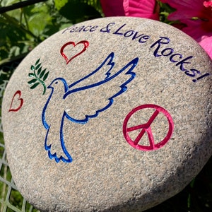 Peace & Love Engraved Stone - Etsy