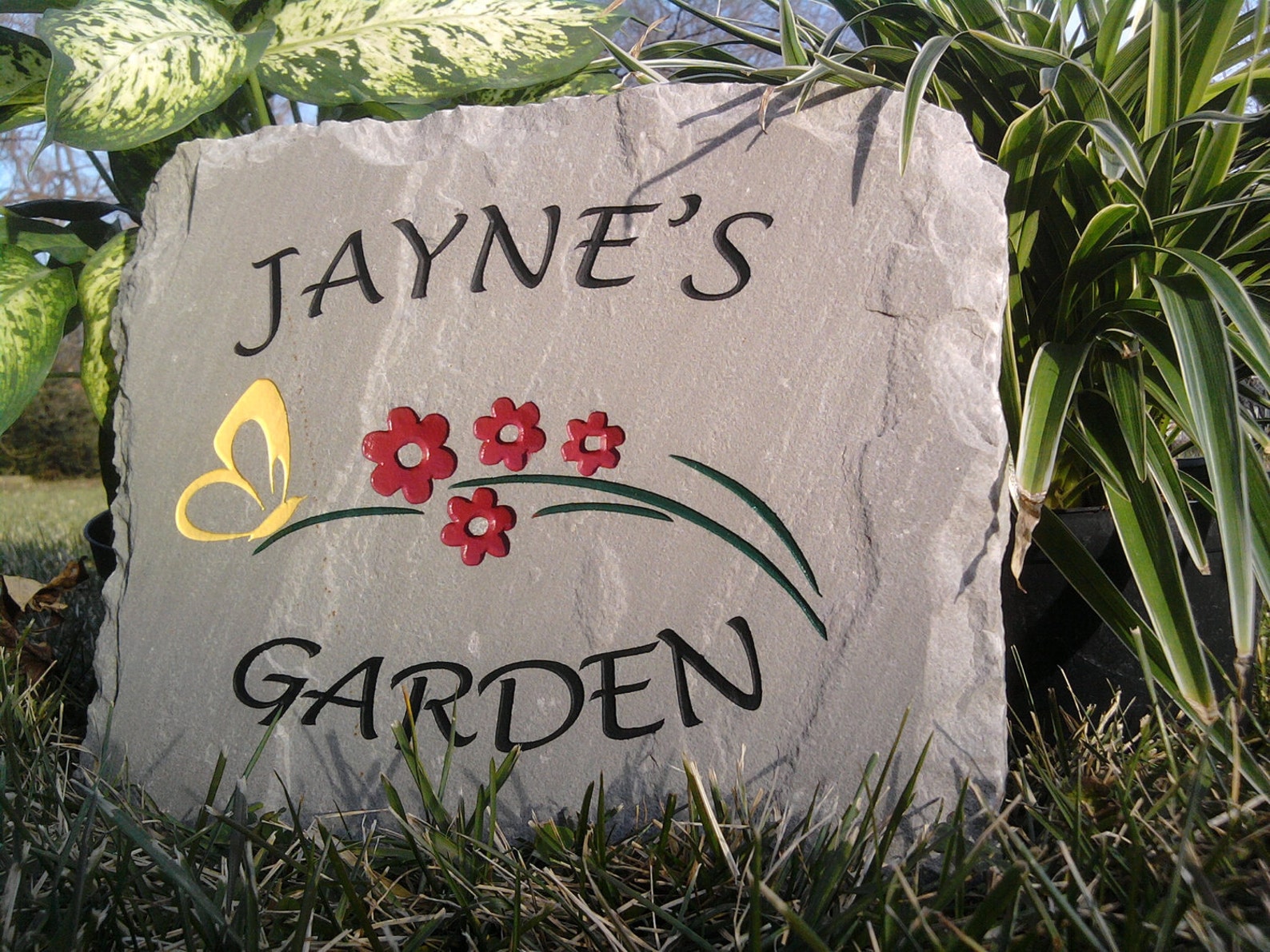Engraved Garden Stone With Flowers & Butterfly - Etsy