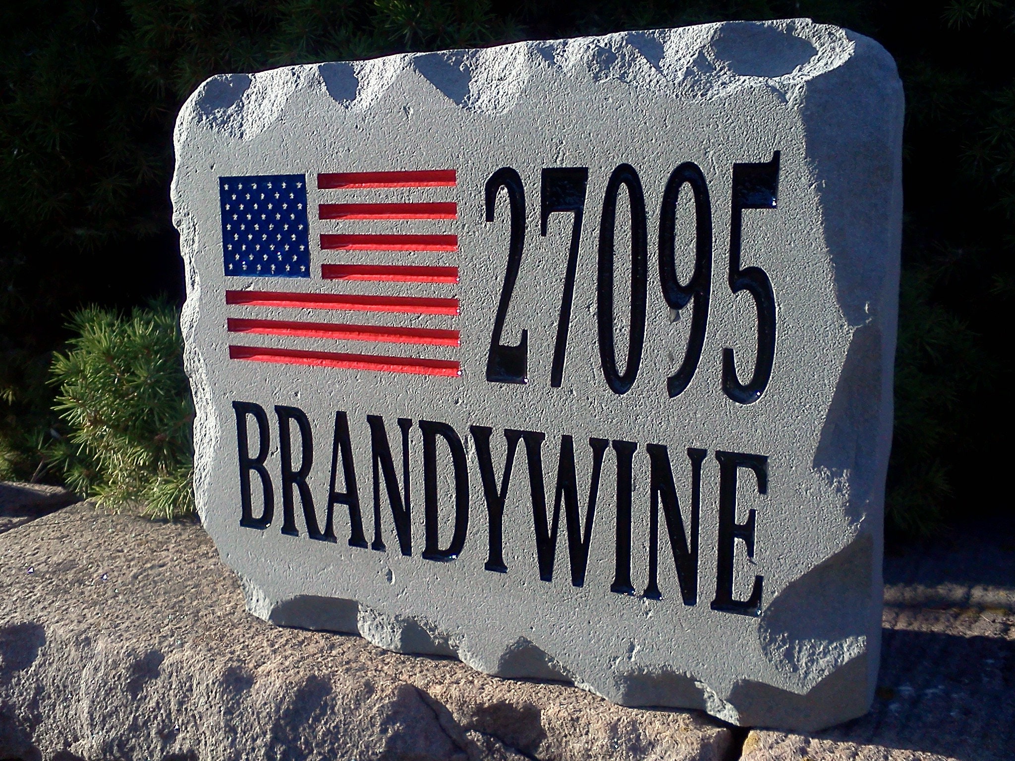 Engraved Address Stone With American Flag - Etsy
