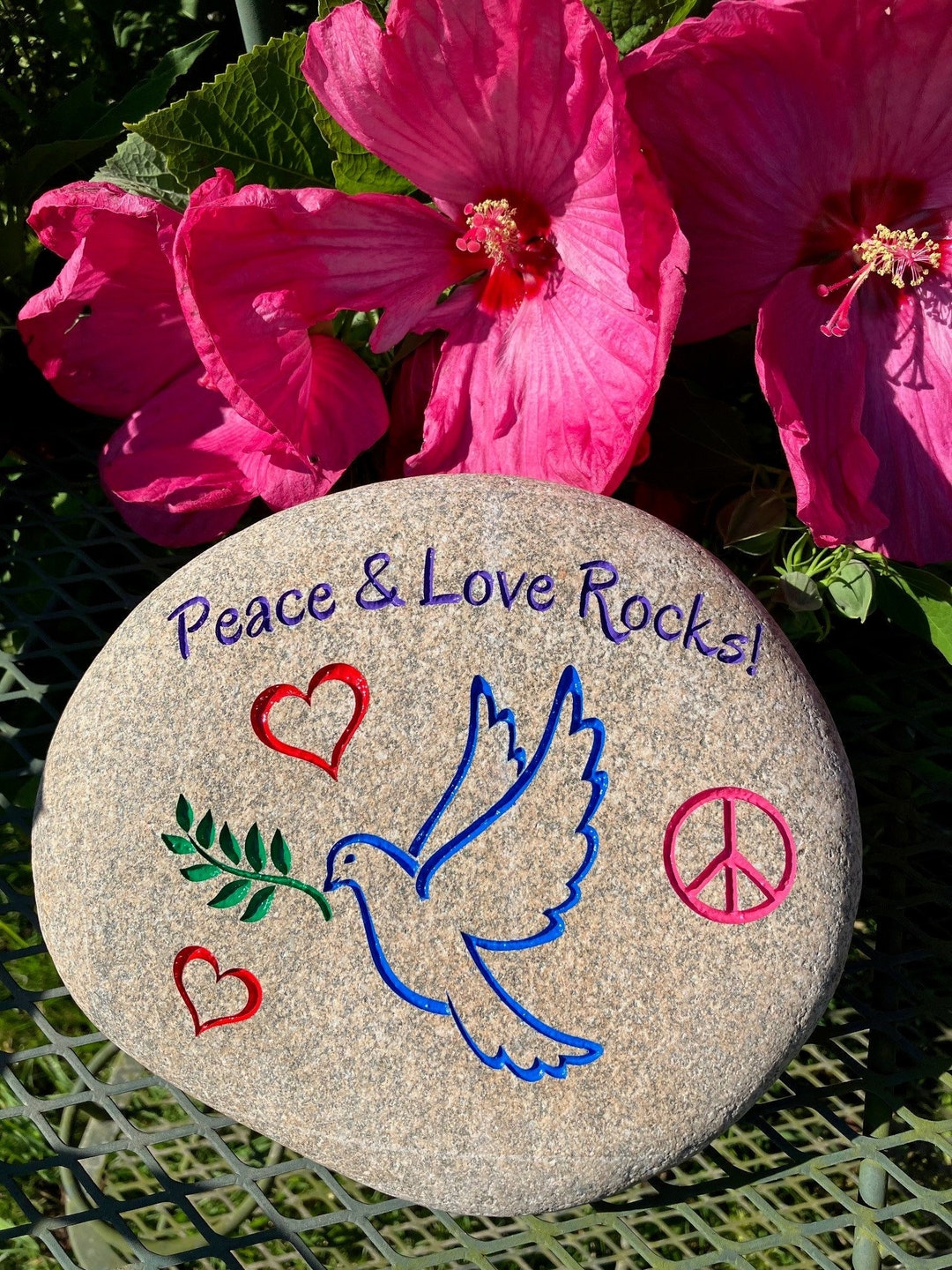 Peace & Love Engraved Stone - Etsy
