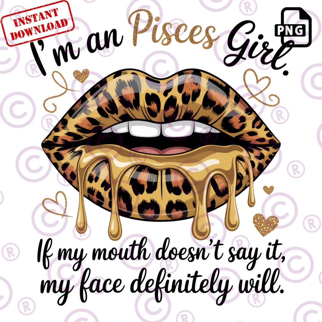 Pisces Girl Lips PNG | Leopard Print Dripping Design (digital Download ...