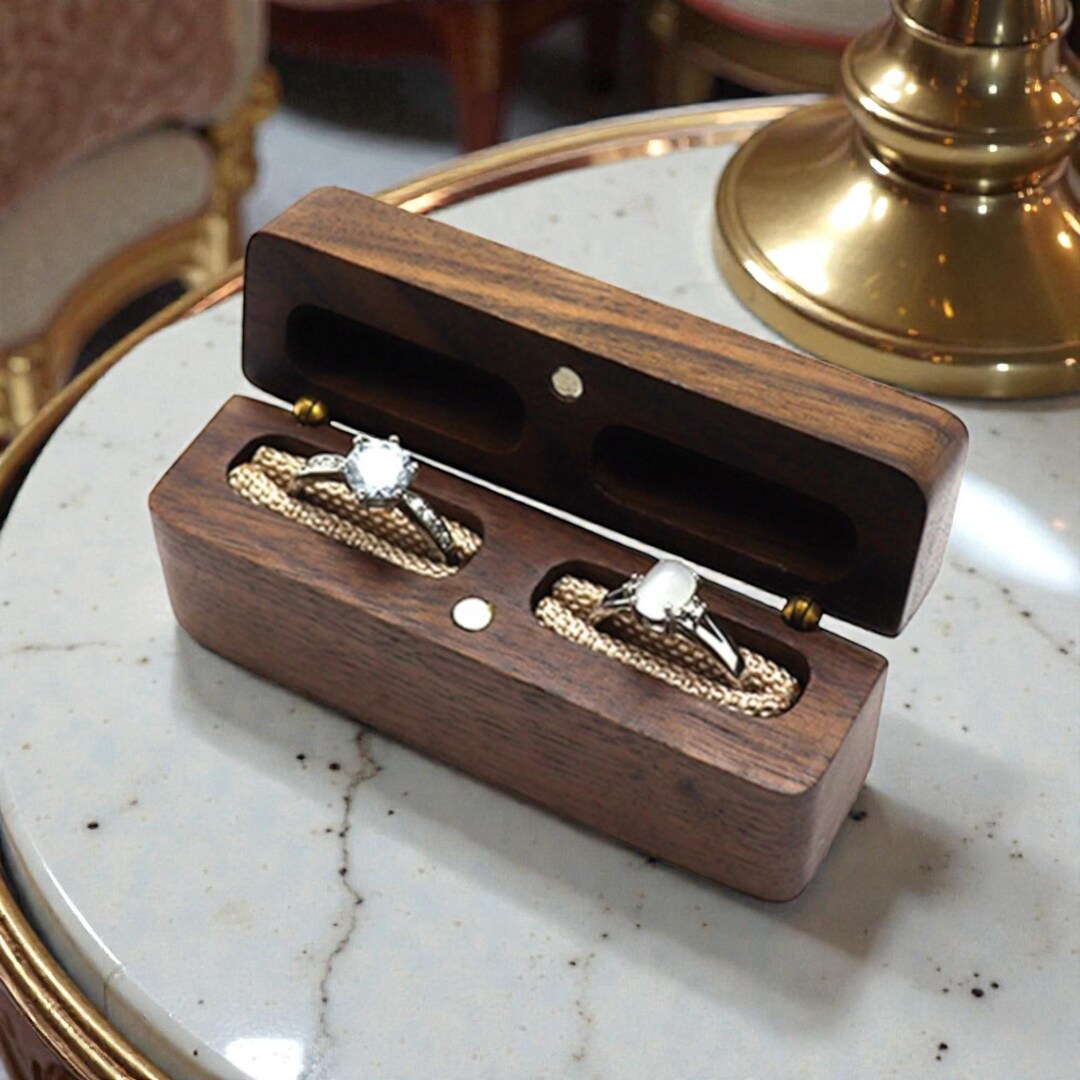 Wooden Ring Box | Double Ring Holder With Magnetic Closure for ...