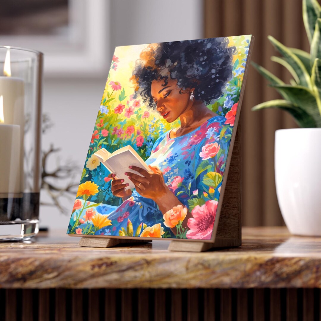 Black Queen Reading Photo Tile | African American Book Lover Home Décor ...