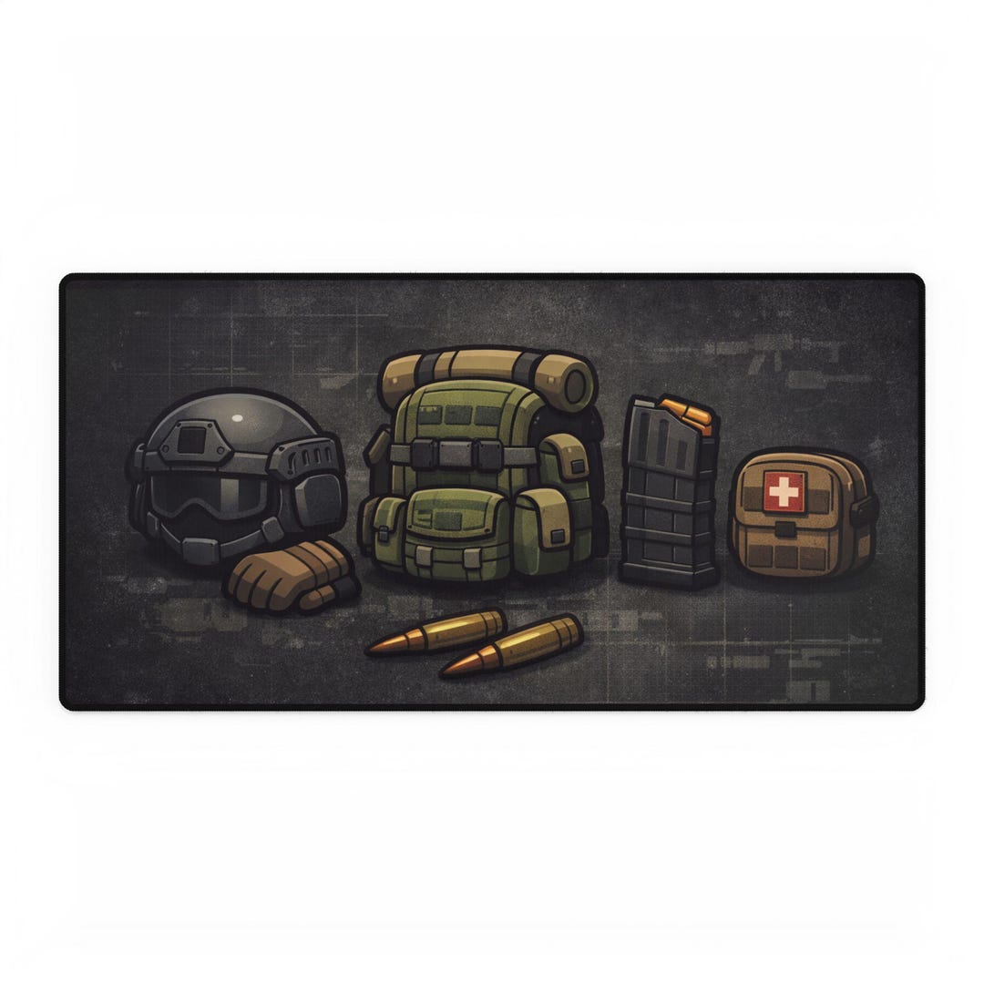 Tactical FPS Mousepad | Gamer Desk Mat With Helmet, Mag & Med Pouch ...