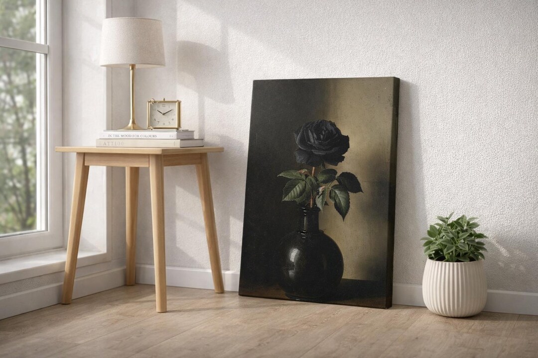 Silence in Bloom - Black Rose Still Life Canvas Art, Timeless Emotional ...