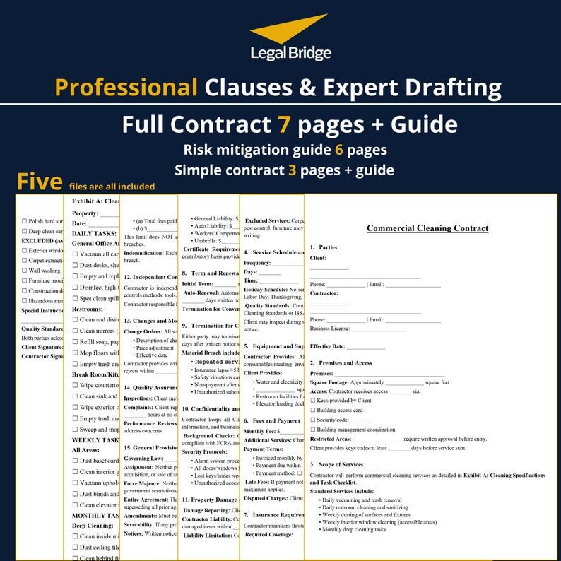 Commercial Cleaning Contract Template Editable Office Agreement PDF ...