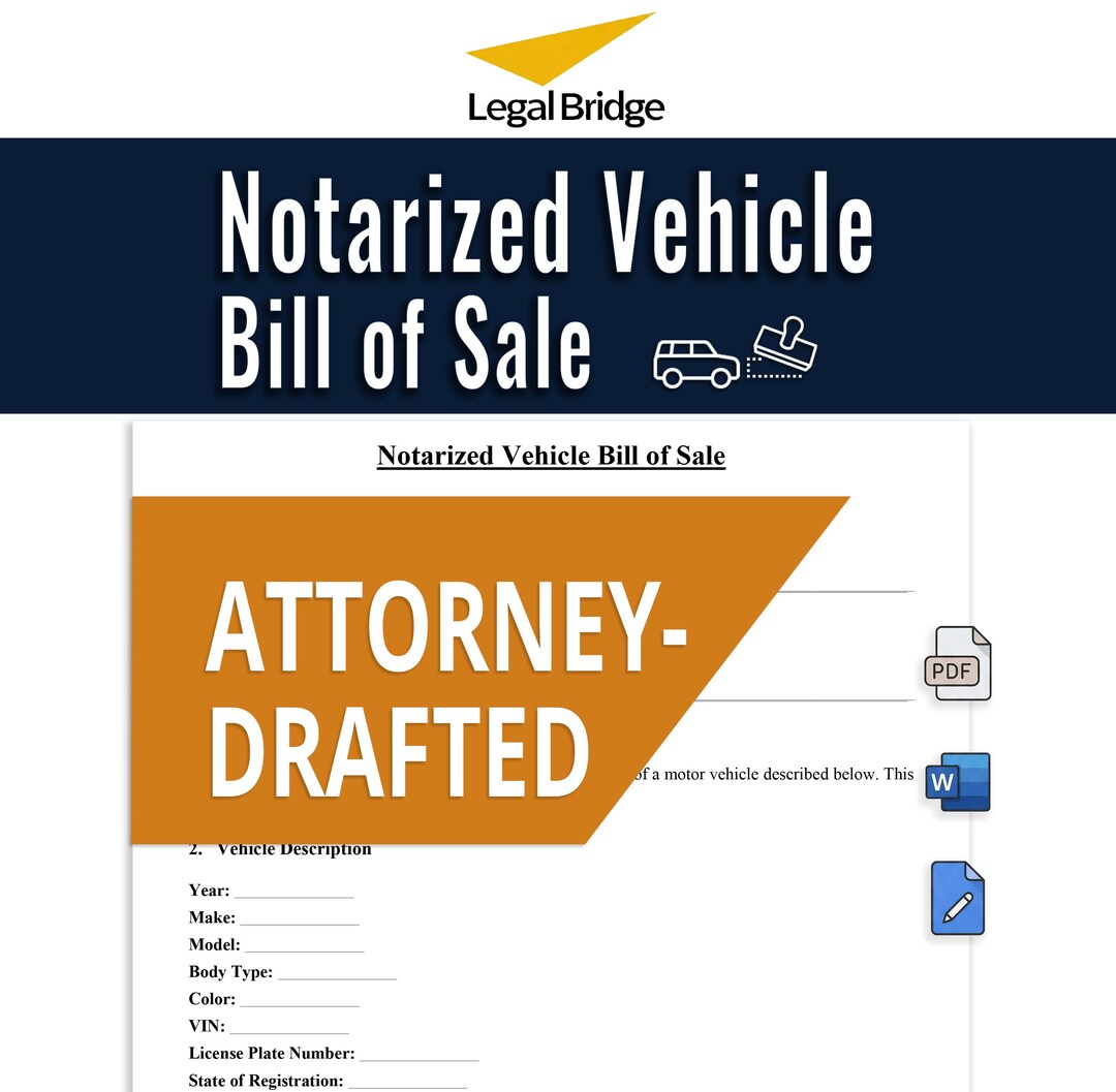 Notarized Vehicle Bill of Sale Template Printable Contract Editable ...