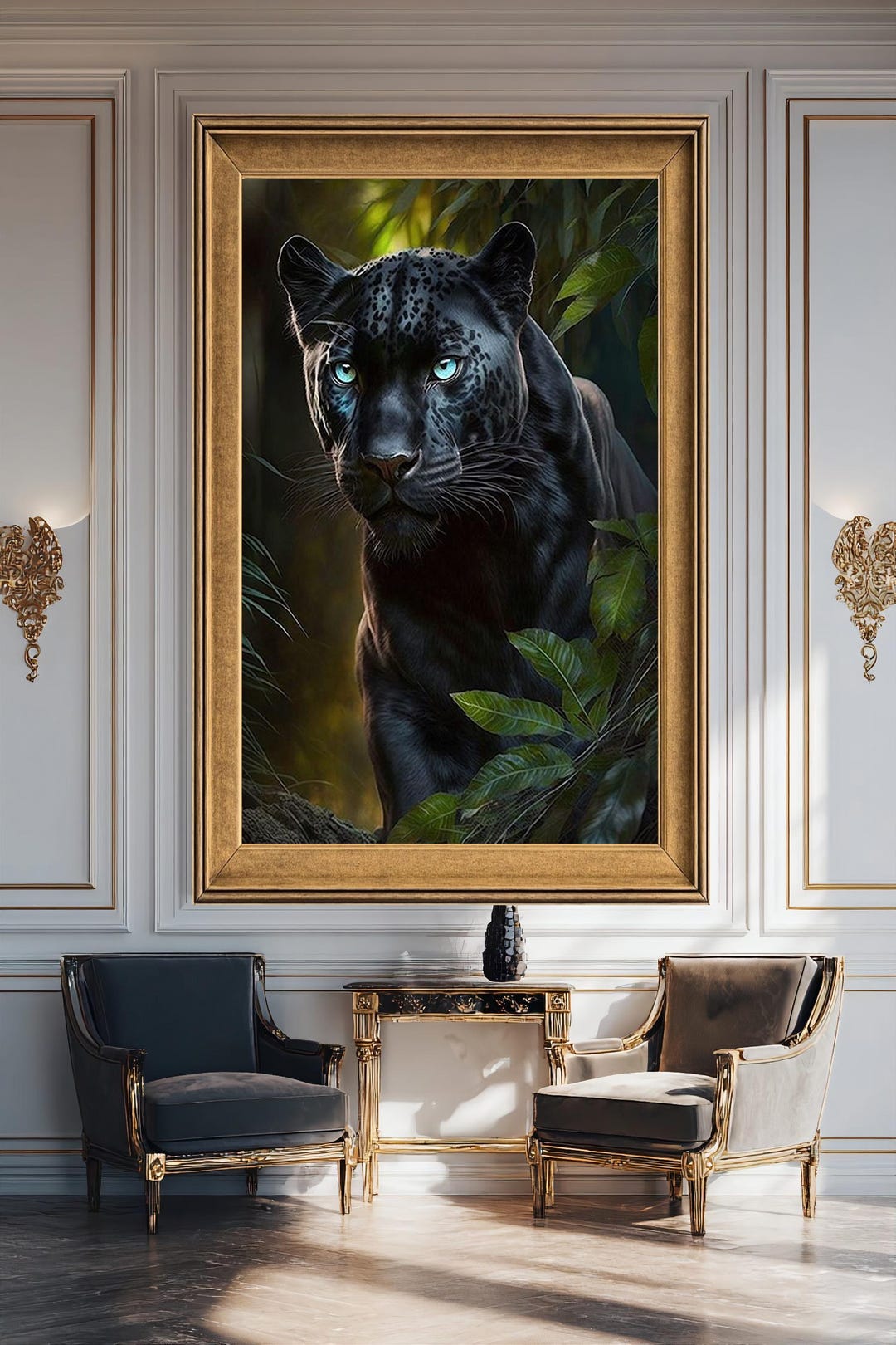 Black Panther Canvas Wall Art, Majestic Wild Cat Portrait Canvas Print ...