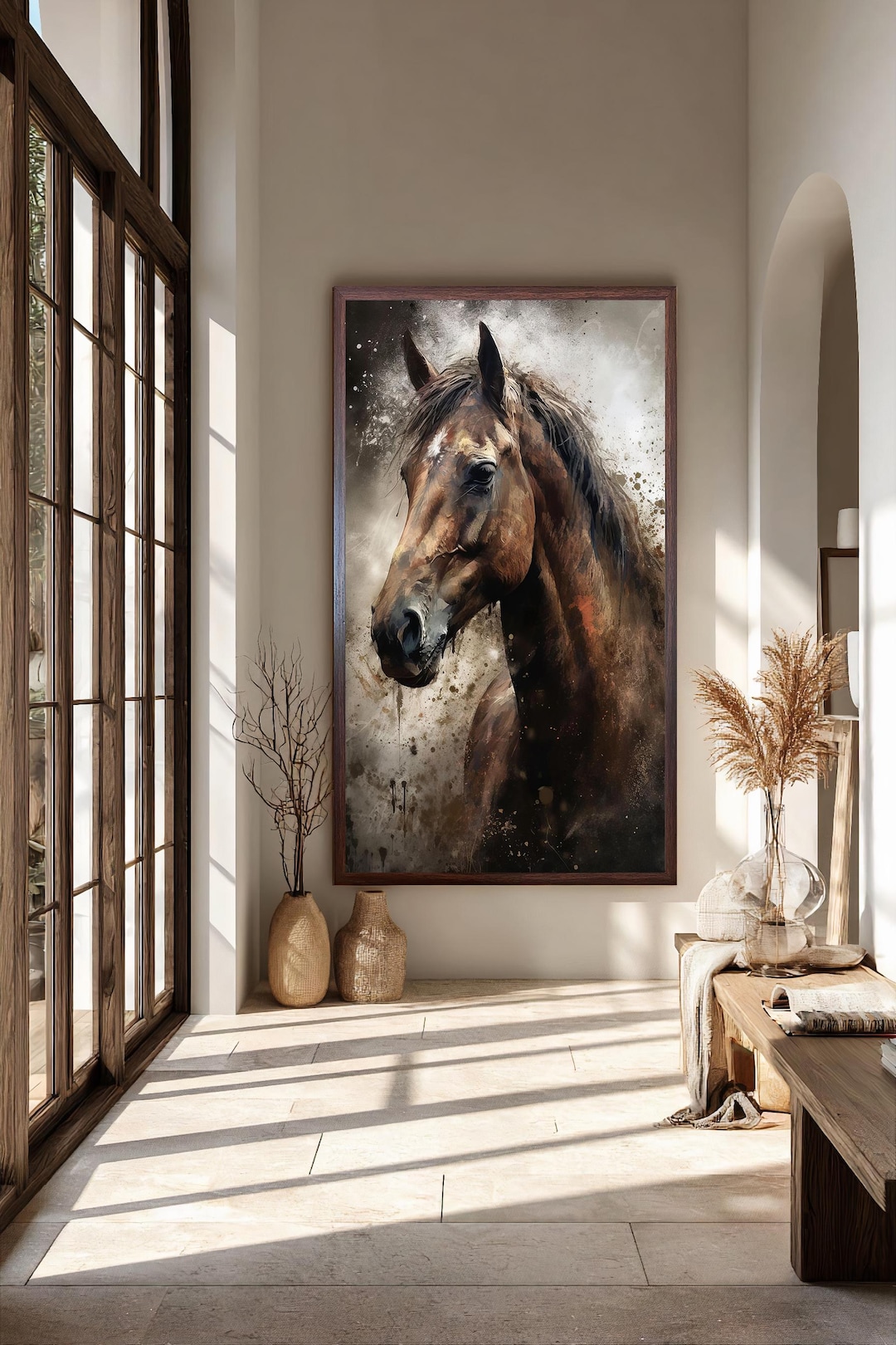 Majestic Horse Canvas Wall Art Dramatic Painted Portrait Rustic Western ...