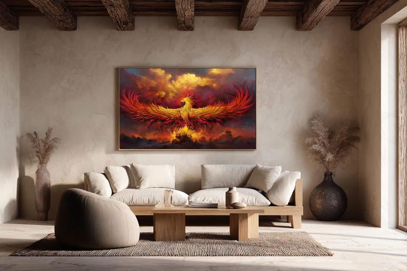 Fiery Phoenix Canvas Print, Mythical Fire Bird Wall Art, Powerful ...