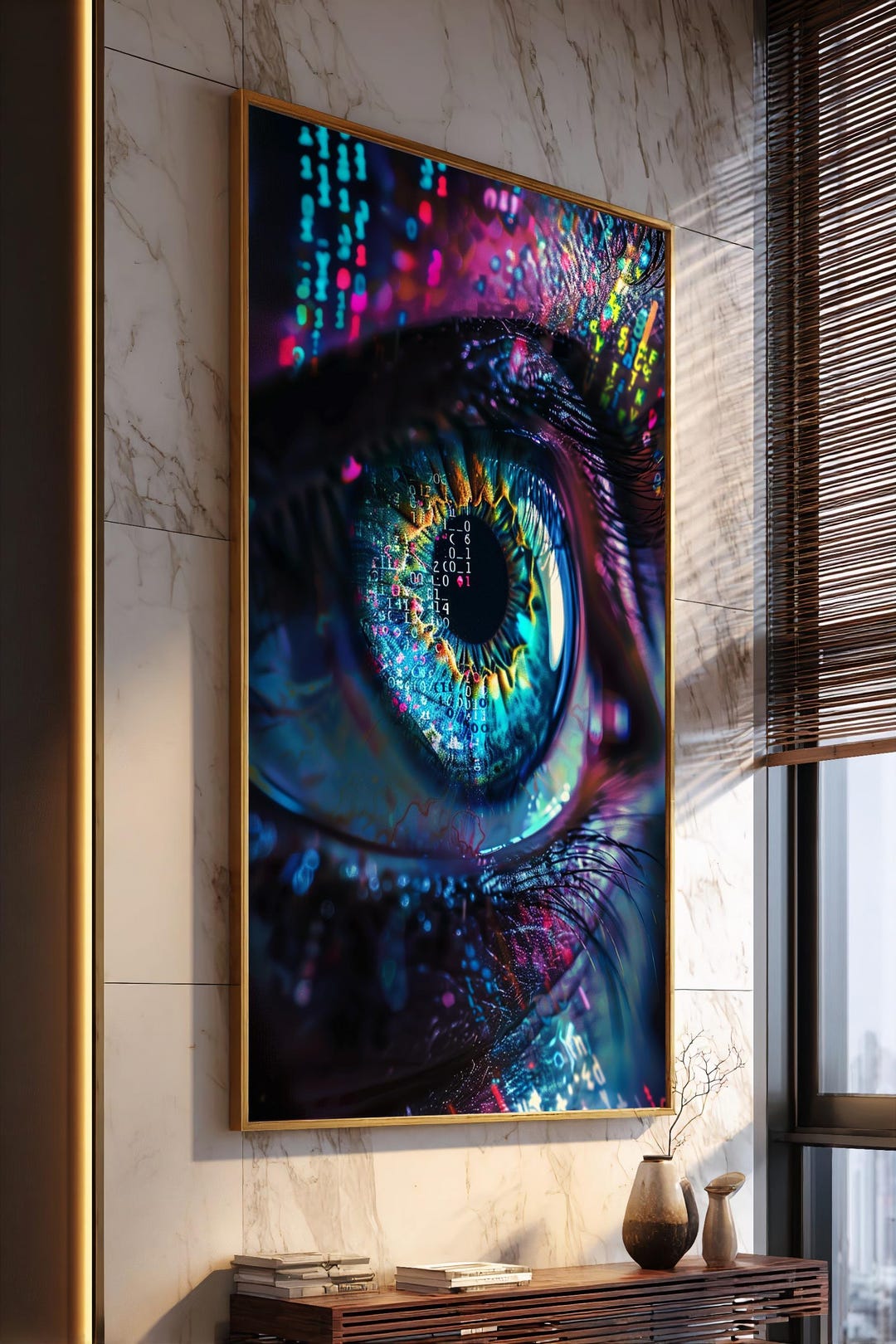 Cyber Eye Canvas Print, Futuristic AI Vision Art, Neon Eye Wall Art for ...