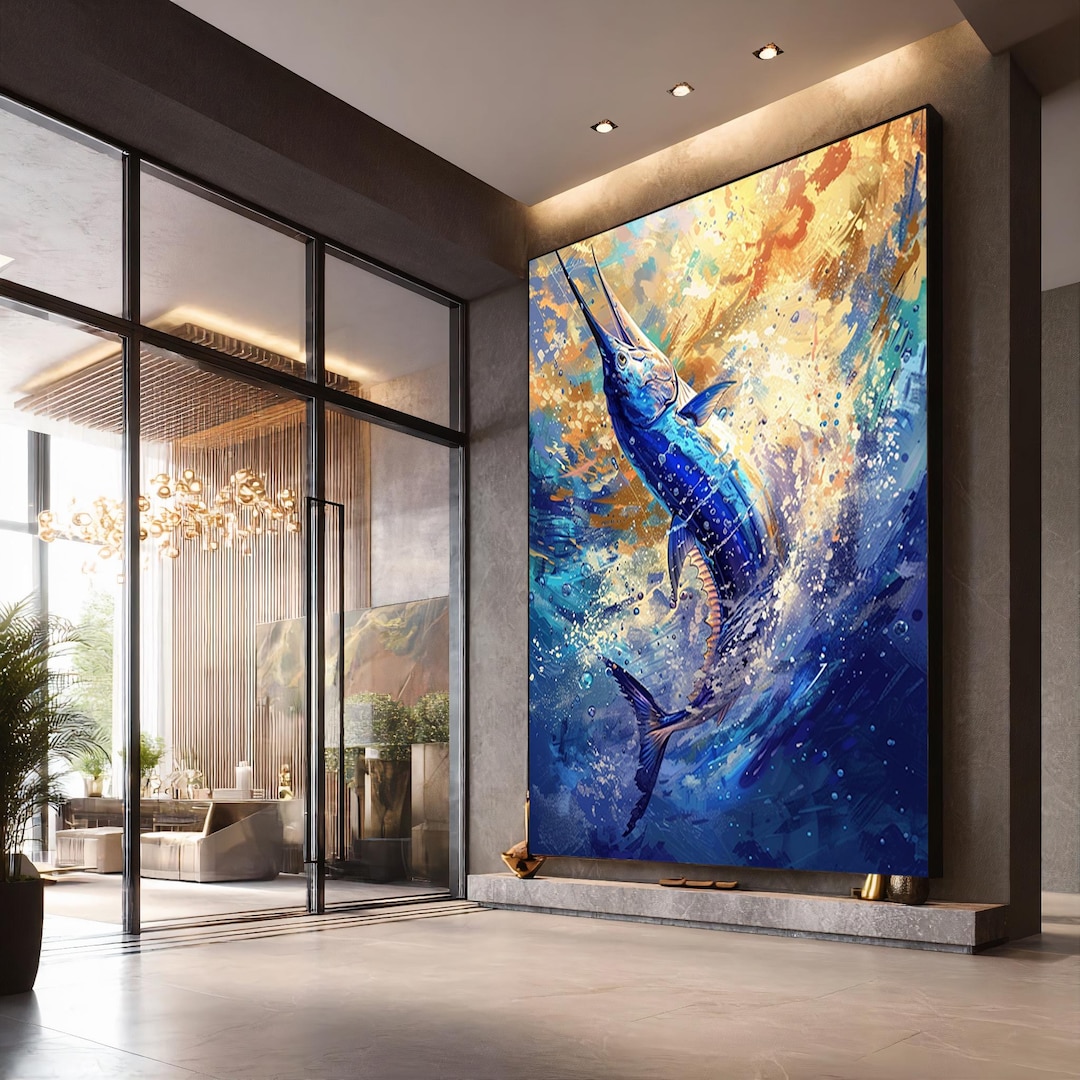 Dynamic Swordfish Canvas Print, Colorful Ocean Wildlife Wall Art With ...