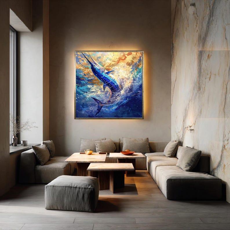 Dynamic Swordfish Canvas Print, Colorful Ocean Wildlife Wall Art With ...