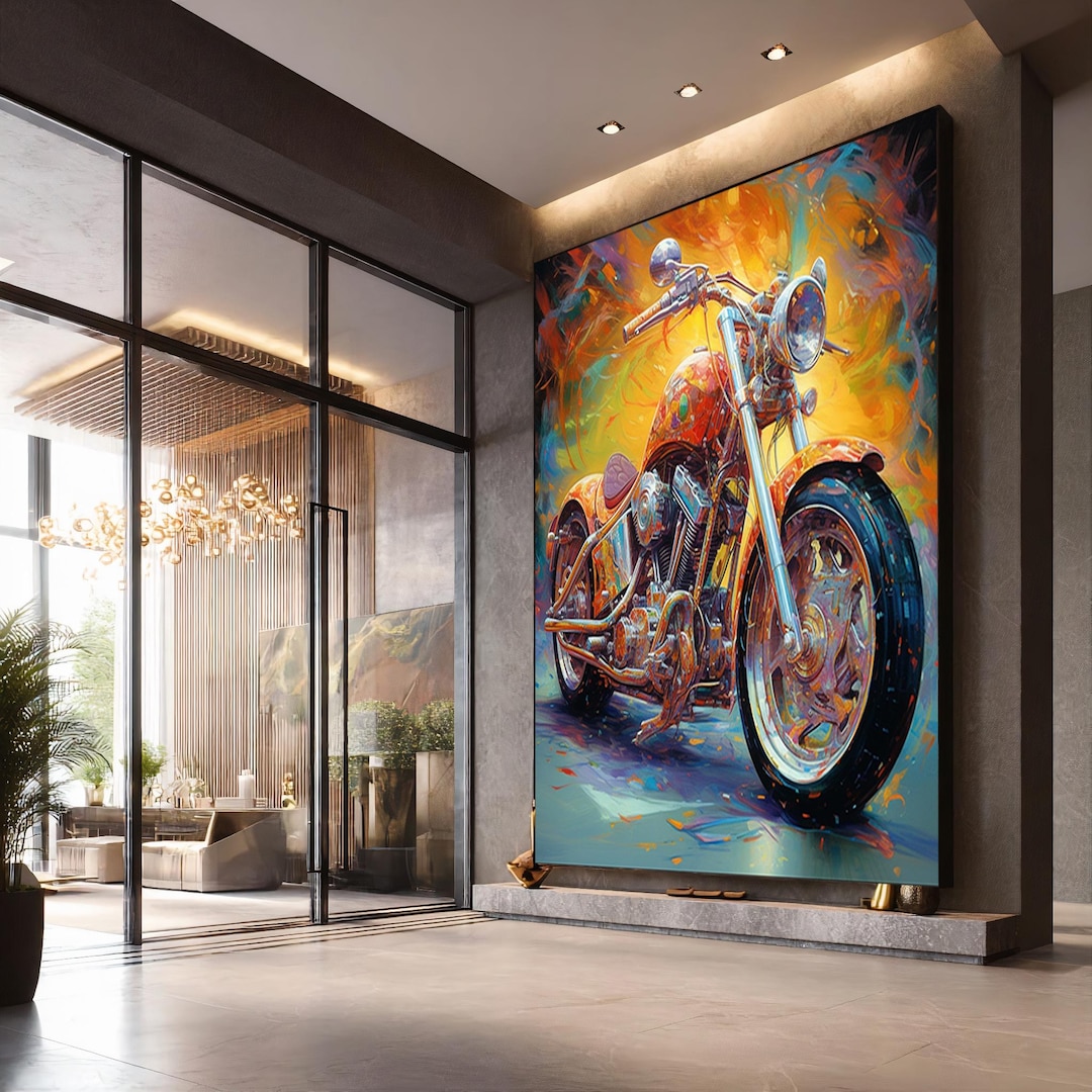 Colorful Vintage Motorcycle Canvas Print, Custom Chopper Bike Wall Art ...