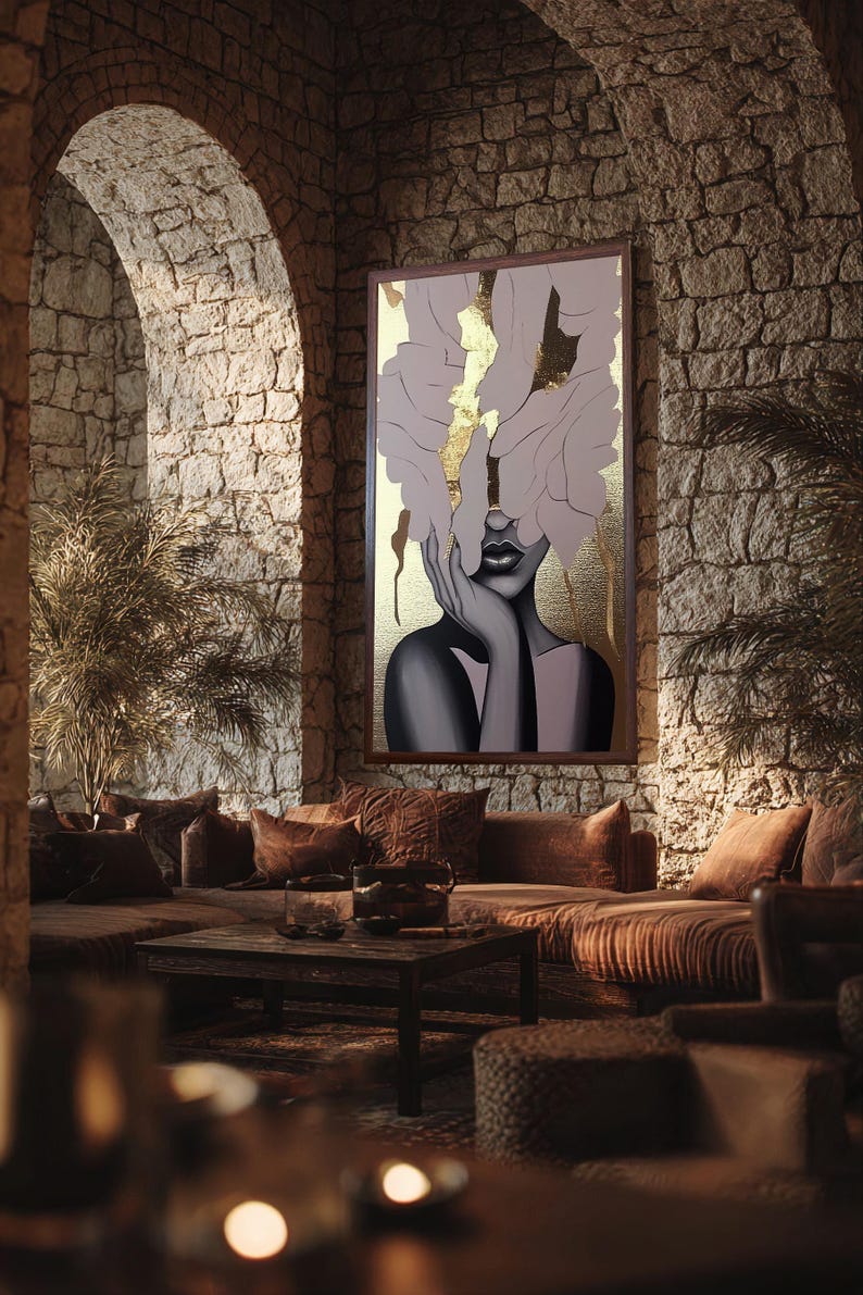 Abstract Woman With Gold Leaf Canvas Wall Art Print, Modern Feminine ...