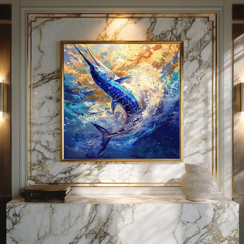 Dynamic Swordfish Canvas Print, Colorful Ocean Wildlife Wall Art With ...