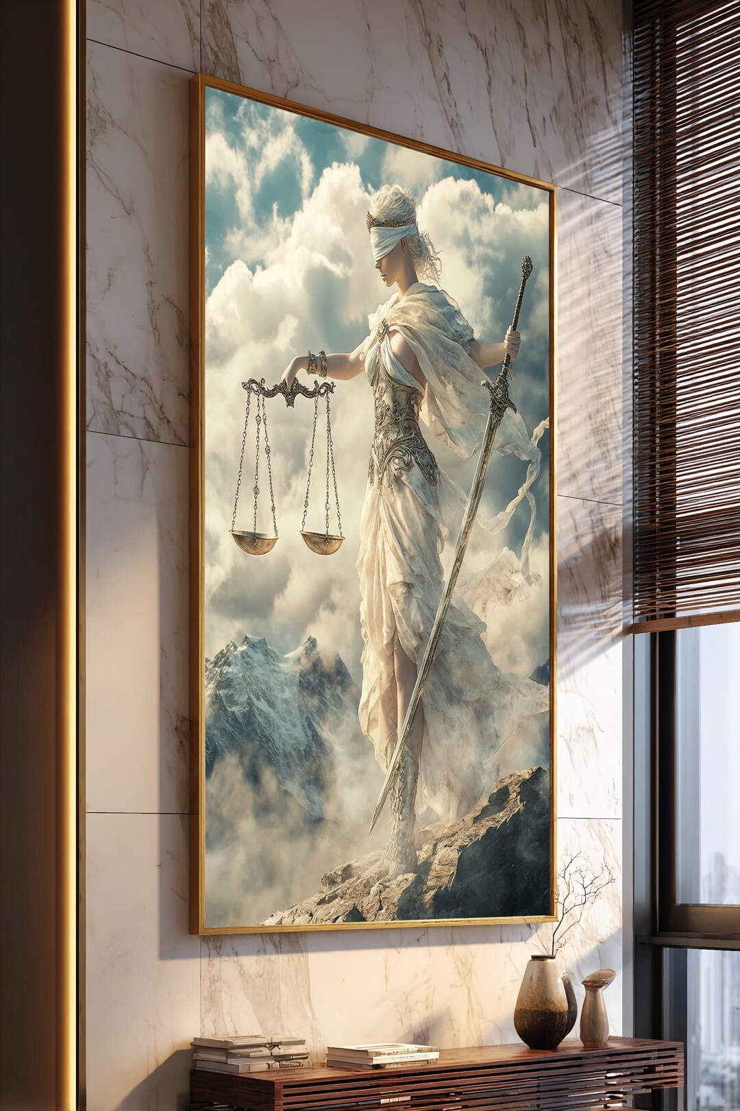 Lady Justice Canvas Wall Art, Blindfolded Justice Goddess With Sword ...