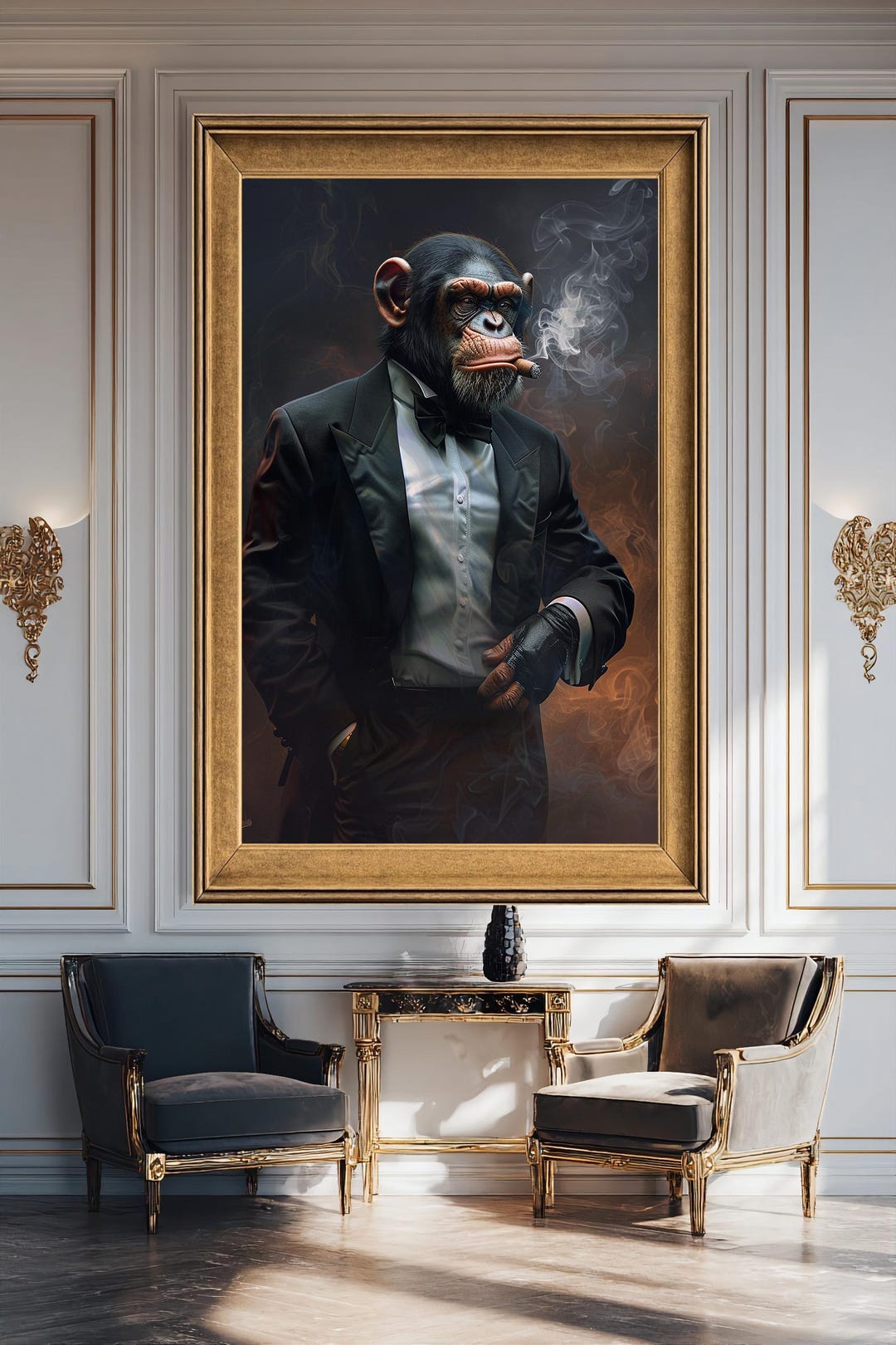 Smoking Chimpanzee Gentleman Canvas Print Dark Surreal Pop Art Animal ...