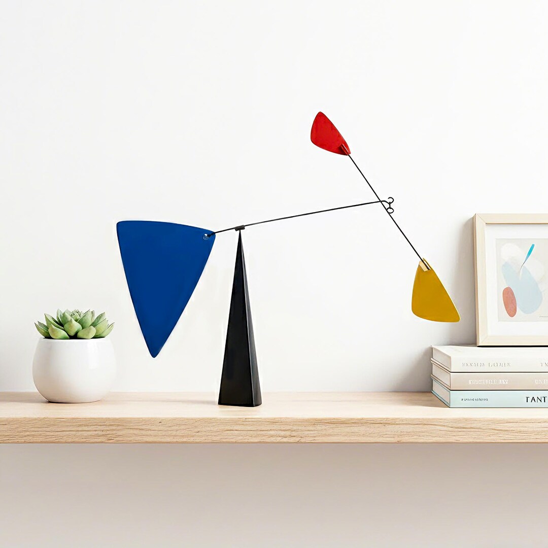 Mondrian Kinetic Mobile, Abstract Balancing Steel Sculpture, Desk Decor ...