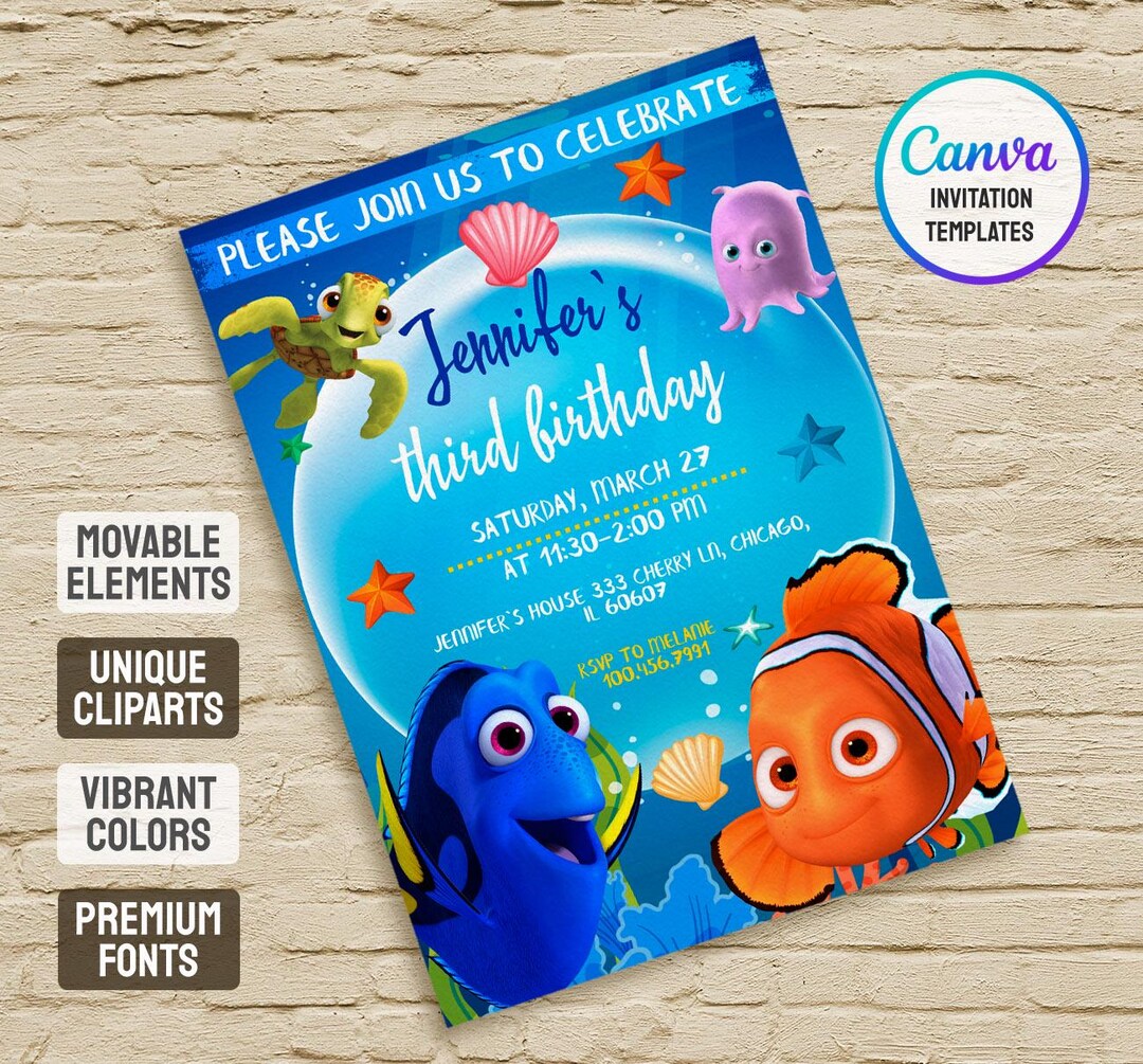 Printable Boy Birthday Invitation, Nemo Birthday Invite, Editable ...
