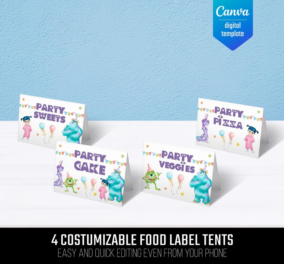 Monster Inc Printable Table Tent, Food or Name Lable, Birthday Party ...