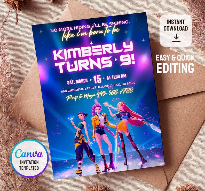 Kpop Demon Hunters Birthday Invitation, Editable K-pop Party Invite ...