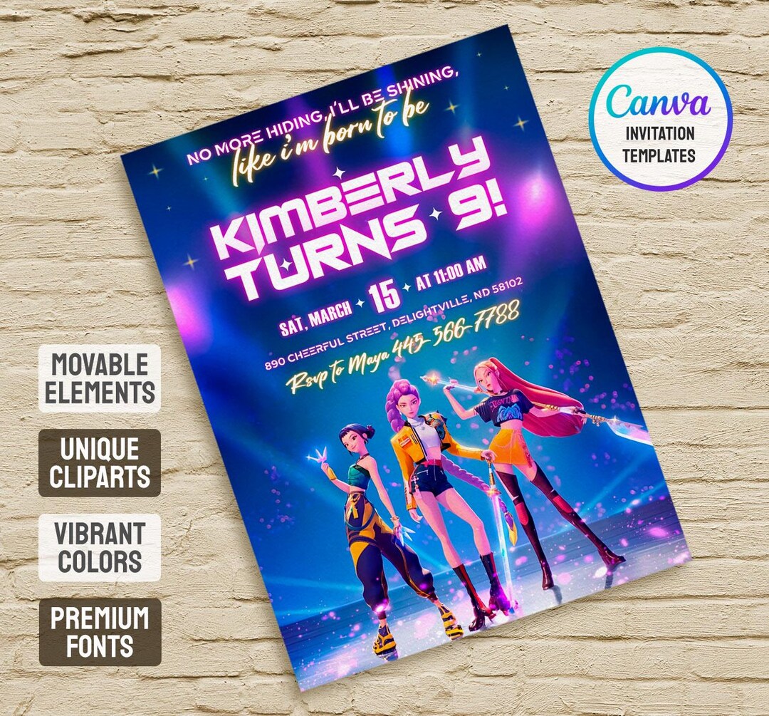 Kpop Demon Hunters Birthday Invitation, Editable K-pop Party Invite ...
