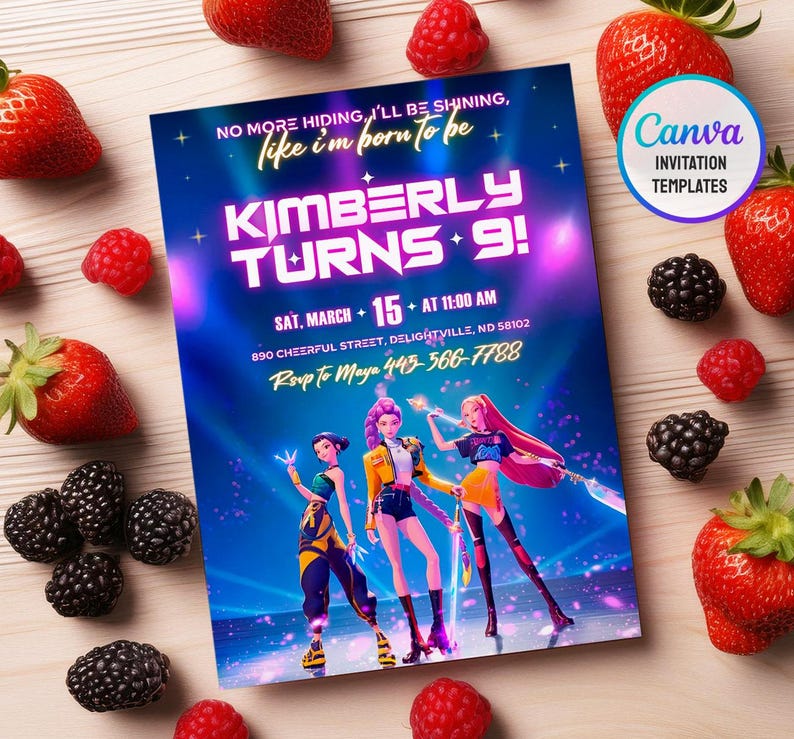 Kpop Demon Hunters Birthday Invitation, Editable K-pop Party Invite ...