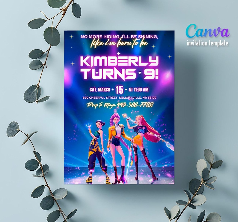 Kpop Demon Hunters Birthday Invitation, Editable K-pop Party Invite ...