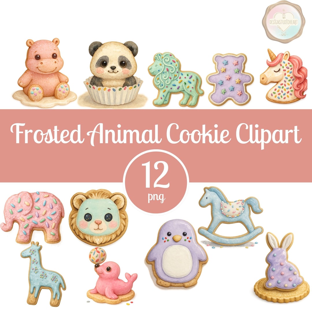 Frosted Animal Cookie Clipart, PNG, Watercolor, Digital Download - Etsy