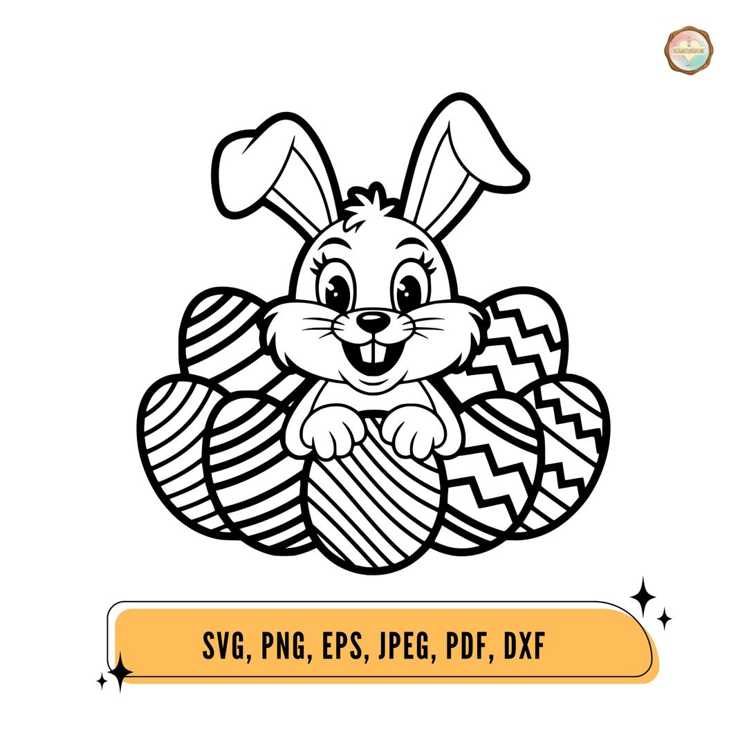 Easter Bunny Line Art Clipart, Spring Holiday Coloring Page (digital ...