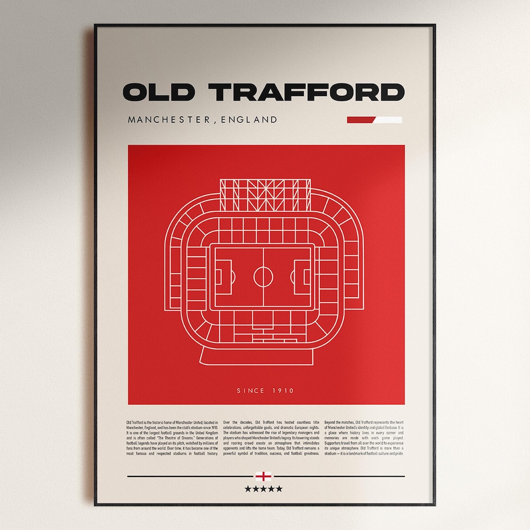 Old Trafford Stadium Poster, Manchester United Decor, Manchester United ...