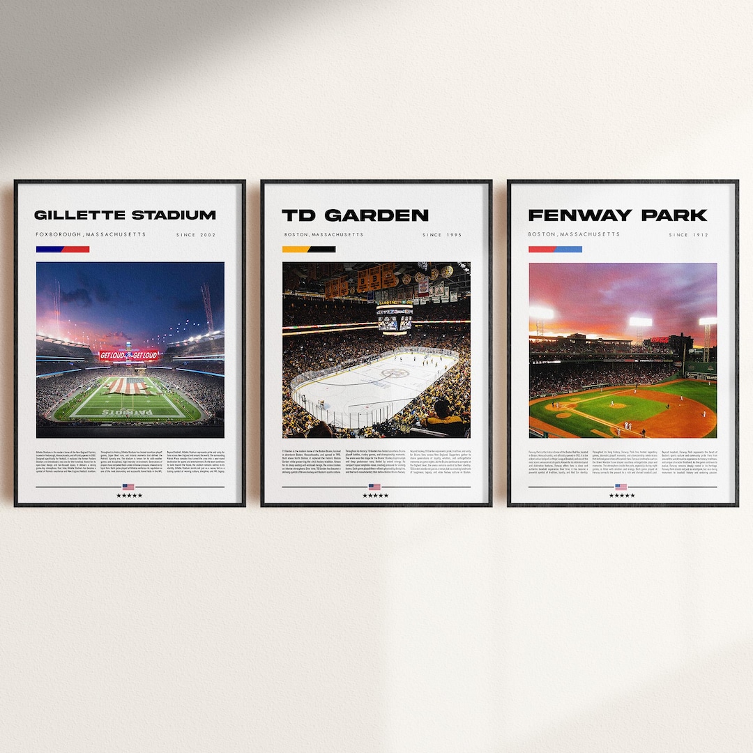 Boston Sports Stadium Poster Set, Patriots, Bruins, Red Sox, Boston ...