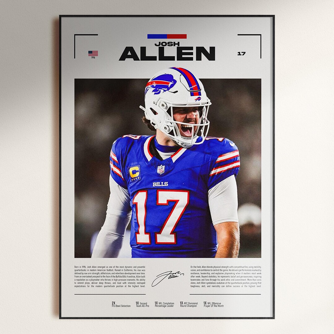 Josh Allen Poster, Josh Allen Fan Gift, NFL Wall Art, Football Digital ...