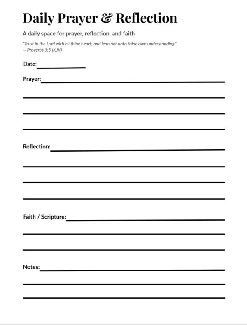 Faith Based Prayer Journal Printable, Christian Daily Reflection ...
