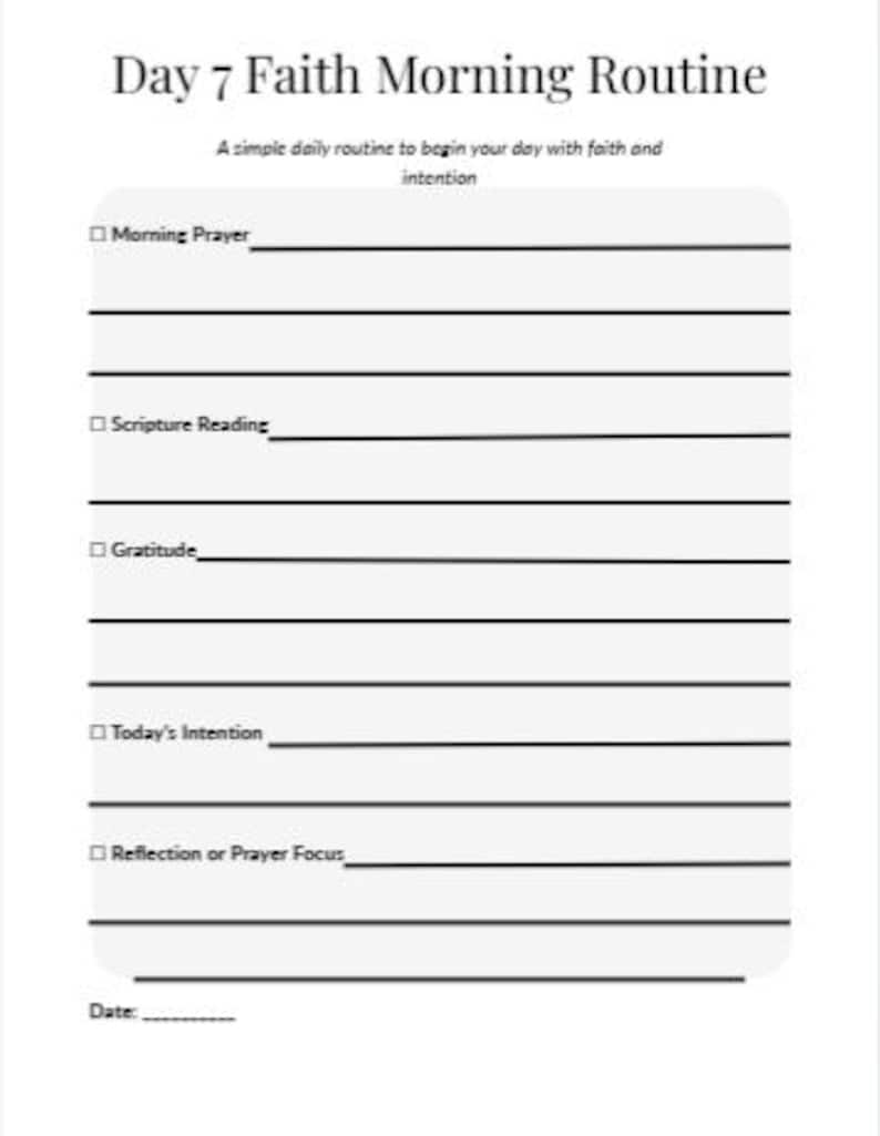 7 Day Faith Morning Routine Printable | Christian Morning Prayer ...