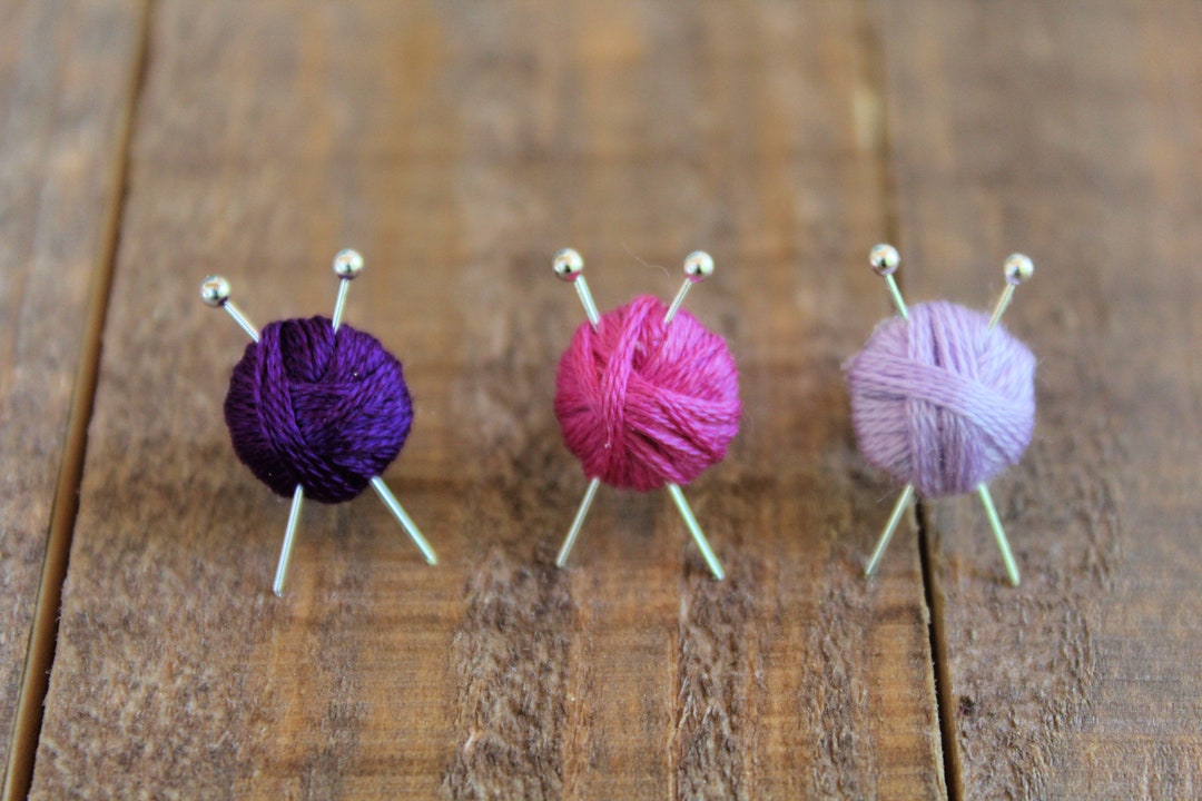 Knit Yarn Ball Earrings, Purple Yarn Ball Earrings, Miniature Knitting ...