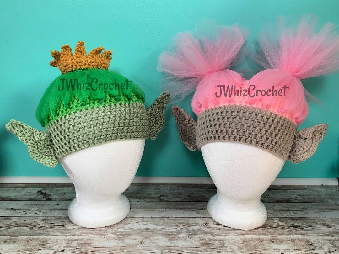Crochet Trolls Bridget and King Gristle Jr Hat, Bergen Trolls Halloween ...