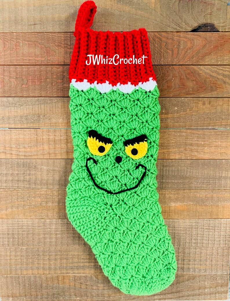 Crochet The Grinch Christmas Stocking Grinch Stocking Custom | Etsy