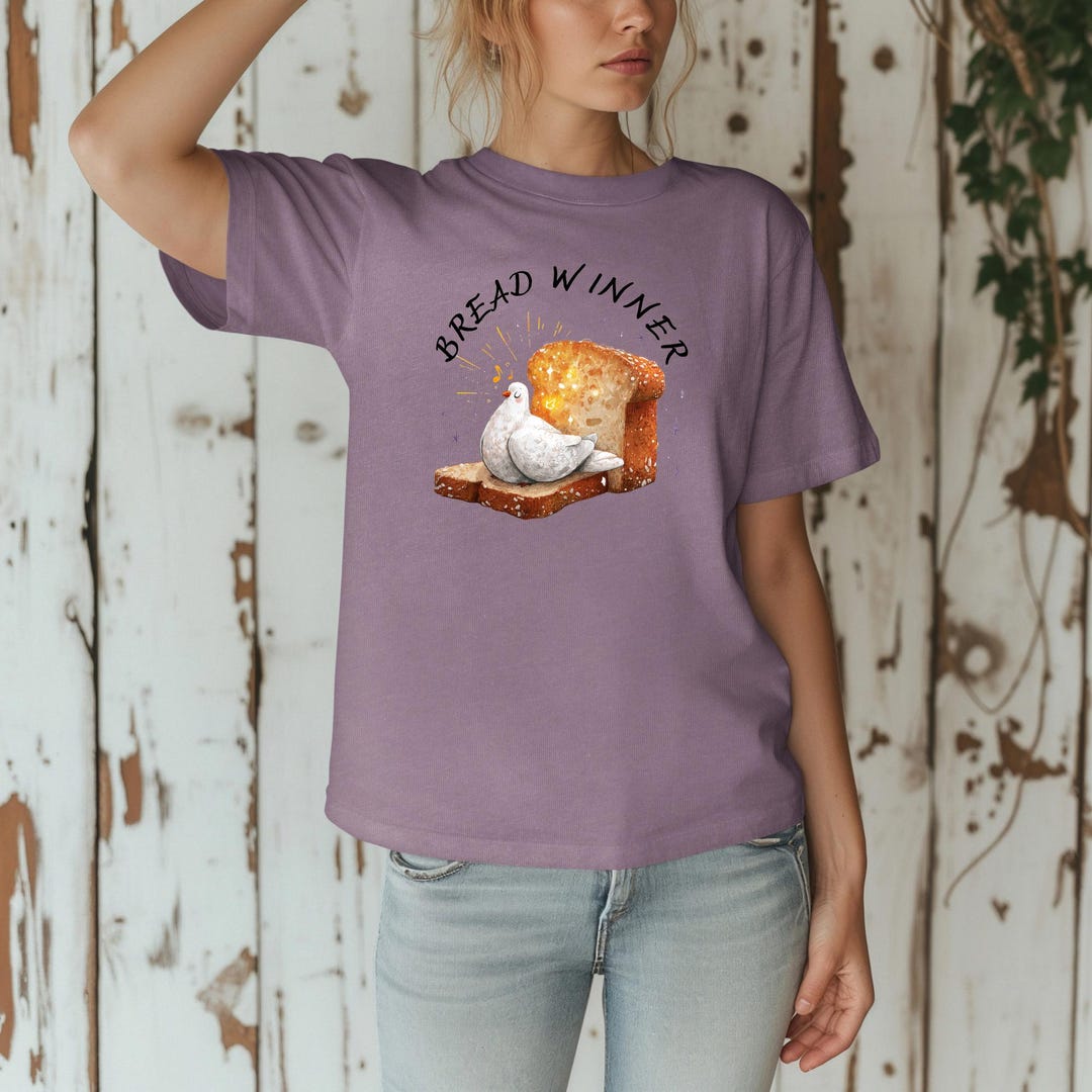 Funny Pun Tee, Bread Winner Pigeon, Bird on Bread Graphic, Whimsical ...