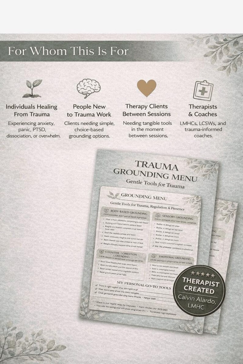 Trauma Grounding Menu | Nervous System Regulation Worksheet | PTSD ...