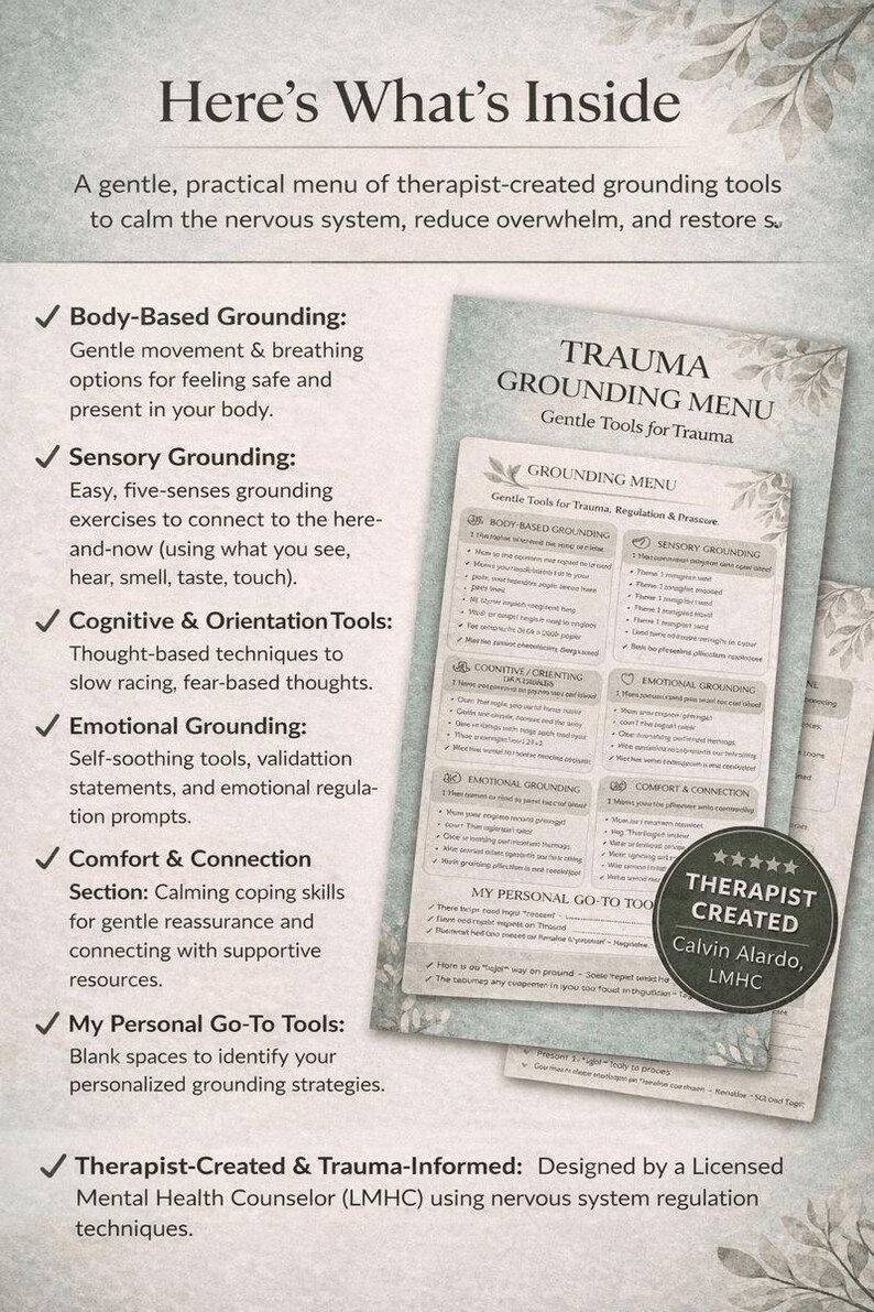 Trauma Grounding Menu | Nervous System Regulation Worksheet | PTSD ...