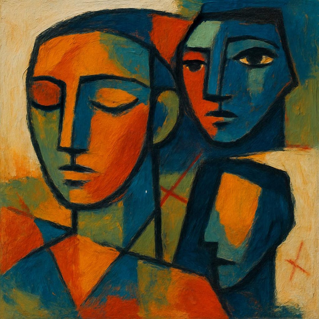 Abstract Figurative Faces Art Print, Modern Digital Wall Art ...