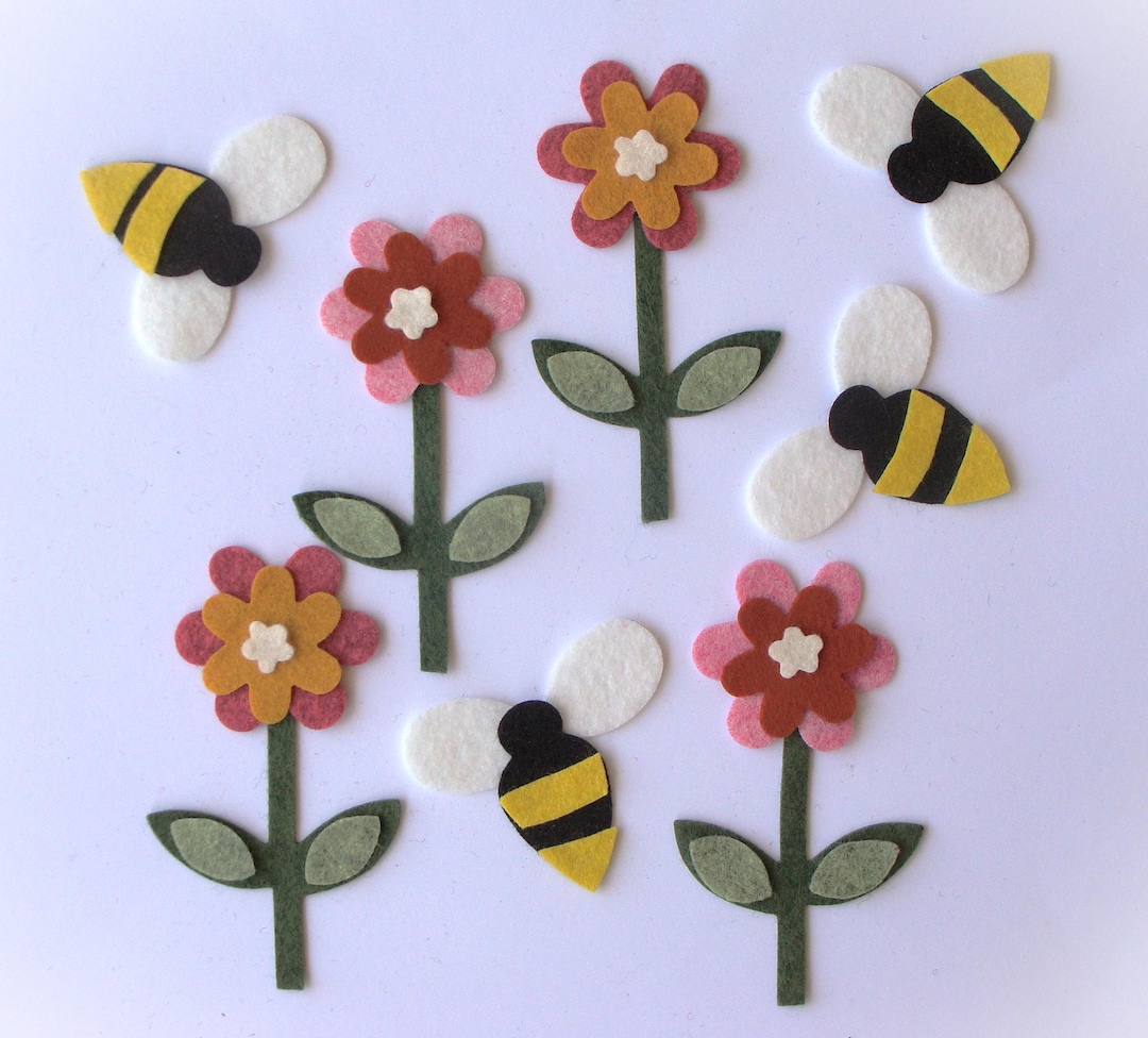Spring Set Bumble Bees and Flowers Die Cut Wool Felt Blend Appliques - Etsy