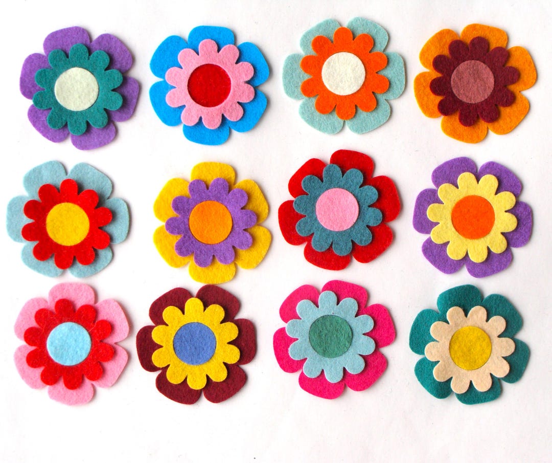 Spring Felt Flowers Wool Blend Felt Precut Flower Appliques- 12 Flower ...